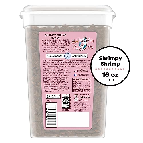 TEMPTATIONS Classic Crunchy and Soft Cat Treats Shrimpy Shrimp Flavor, 16 oz. Tub