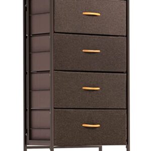 WAYTRIM Dresser Storage Tower, 4 Fabric Organizer Drawers, Wide Chest of Drawers for Closet Boys & Girls Bedroom, Bedside Furniture, Steel Frame, Wood Top, Fabric Bins, Easy installation (Coffee)