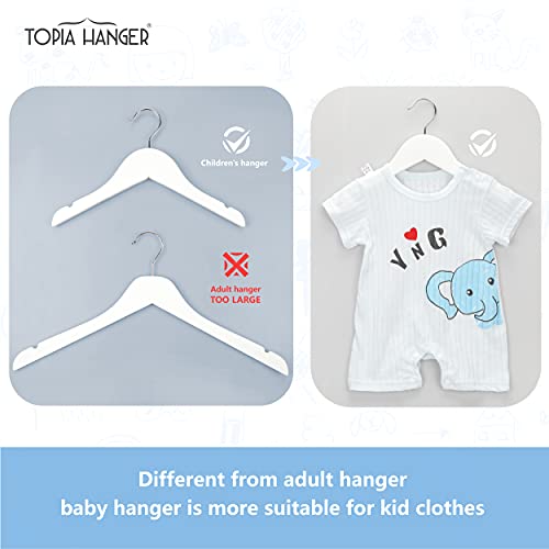 TOPIA HANGER Baby Clothes Hangers for Closet, White Children Kids Wooden Coat Hangers with 360°Stronger Swivel Hook and Extra Smoothly Cut Notches, 10 Pack-CT09W