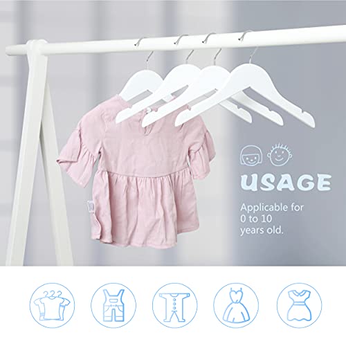 TOPIA HANGER Baby Clothes Hangers for Closet, White Children Kids Wooden Coat Hangers with 360°Stronger Swivel Hook and Extra Smoothly Cut Notches, 10 Pack-CT09W