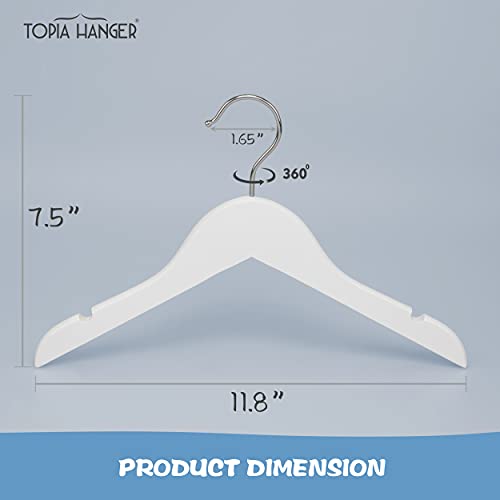 TOPIA HANGER Baby Clothes Hangers for Closet, White Children Kids Wooden Coat Hangers with 360°Stronger Swivel Hook and Extra Smoothly Cut Notches, 10 Pack-CT09W