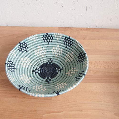 African Basket- Kayumba/Rwanda Basket/Woven Bowl/Sisal & Sweetgrass Basket/Blues, White