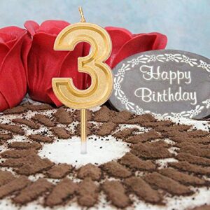 LUTER Gold Glitter Happy Birthday Cake Candles Number Candles Number 3 Birthday Candle Cake Topper Decoration for Party Kids Adults