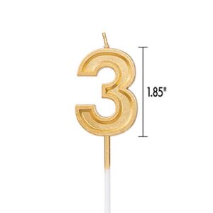 LUTER Gold Glitter Happy Birthday Cake Candles Number Candles Number 3 Birthday Candle Cake Topper Decoration for Party Kids Adults