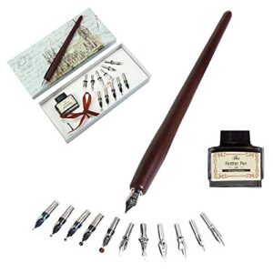 calligraphy pens set -wooden dip pen handcrafted calligraphy set with 11 nibs & black ink