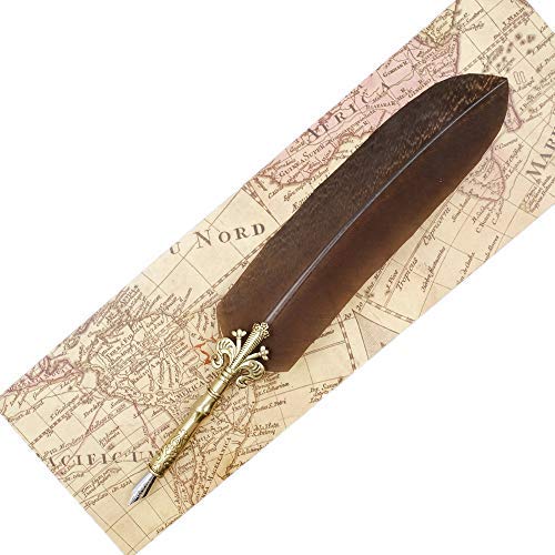 GC QUILL MU-03 Quill Pen Set Unique Half-Patterned Feather Pen Gift Set with 6 Nibs 1 Calligraphy Ink 1 Wax Seal Stamp 1 Pen Holder 1 Sealing Wax, Gift for Writers Kids Students