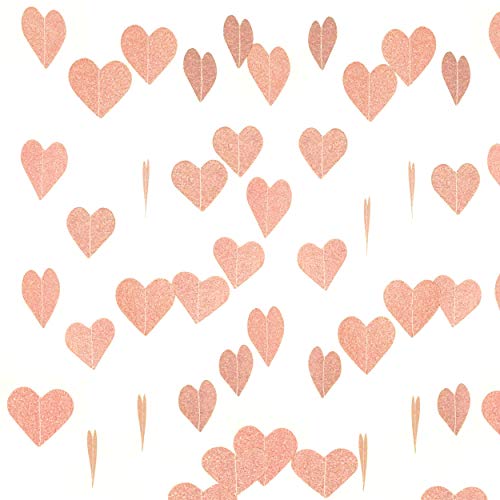 Rose Gold Valentines Party Love Heart Hanging Paper Garlands Decorations Wedding Bachelorette Party Ceiling Hangings Bridal Shower Engagement Party Favors Decorations, 26ft