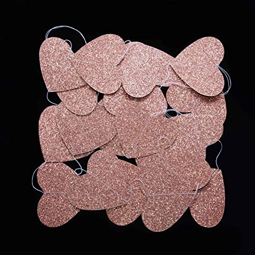 Rose Gold Valentines Party Love Heart Hanging Paper Garlands Decorations Wedding Bachelorette Party Ceiling Hangings Bridal Shower Engagement Party Favors Decorations, 26ft