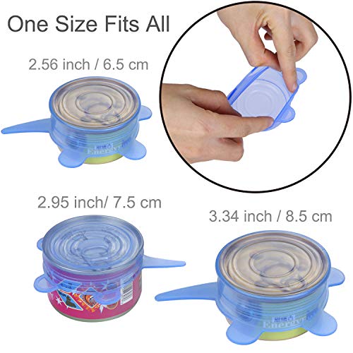 SLSON 6 Pack Pet Food Can Cover Stretchable 1 Fit 3 Universal Size Silicone Can Lids for Dog and Cat Food Can Blue