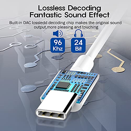 USB C Digital to 3.5 mm Female Headphone Jack Adapter, Type C Aux Audio Dongle Compatible with iPad Pro/Samsung Galaxy S23 S23+ Ultra, S22 S21 S20 Plus/Ultra/Pixel 5 4 3 2 XL