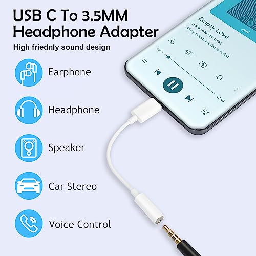 USB C Digital to 3.5 mm Female Headphone Jack Adapter, Type C Aux Audio Dongle Compatible with iPad Pro/Samsung Galaxy S23 S23+ Ultra, S22 S21 S20 Plus/Ultra/Pixel 5 4 3 2 XL