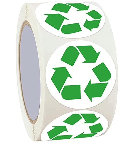 Pop Resin 1.5" Inch Recycle Logo Stickers Round Recycling Symbol Labels Self Adhesive Indoor and Outdoor Stickers 500 Per Roll