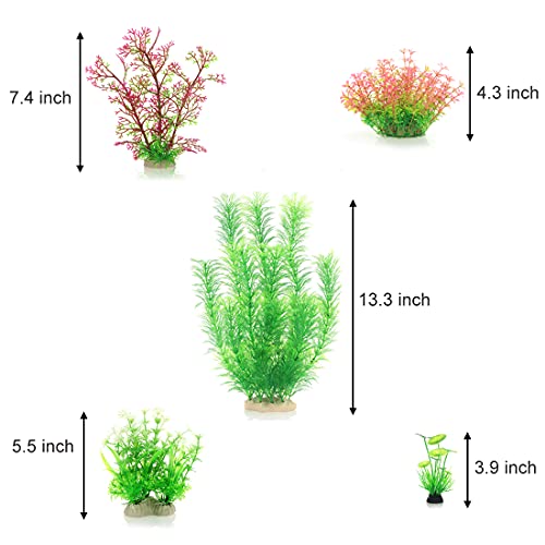 QUMY Aquarium Plants Artificial Plastic Fish Tank Plants Decoration Set for All Fish 5 PCS