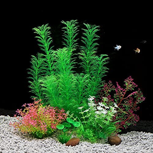 QUMY Aquarium Plants Artificial Plastic Fish Tank Plants Decoration Set for All Fish 5 PCS