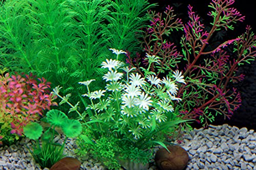 QUMY Aquarium Plants Artificial Plastic Fish Tank Plants Decoration Set for All Fish 5 PCS