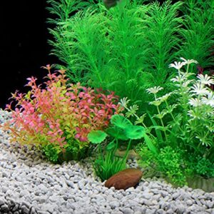 QUMY Aquarium Plants Artificial Plastic Fish Tank Plants Decoration Set for All Fish 5 PCS