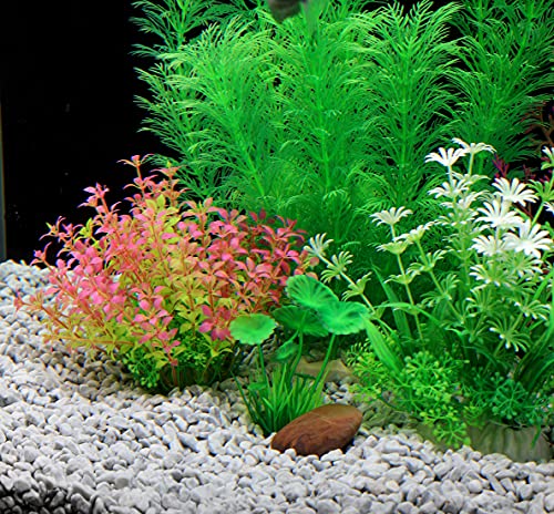 QUMY Aquarium Plants Artificial Plastic Fish Tank Plants Decoration Set for All Fish 5 PCS