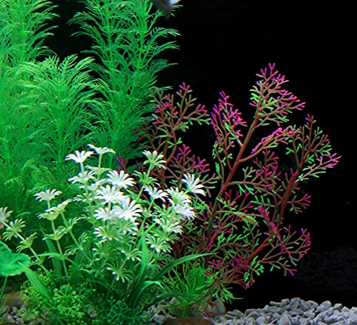 QUMY Aquarium Plants Artificial Plastic Fish Tank Plants Decoration Set for All Fish 5 PCS