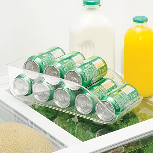 mDesign Long Plastic Soda Can Dispenser Storage Organizer Container Bin for Kitchen Pantry, Countertop, Cabinet, Refrigerator, Freezer, Hold Canned Food, Soup, Water, Ligne Collection, Clear