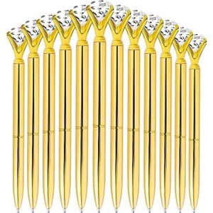 ETCBUYS Diamond Gold Metal Pens - Ballpoint Pens for Bridesmaids Gifts, Gold Fancy Pens, Office Decor for Women, Pens with Diamonds on Top | Metal Crystal Pen | Black Ink 12 Diamond Pens