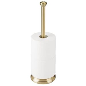 mdesign metal free-standing toilet paper holder with stainless steel tube, stand with storage roller organizer for bathroom cabinet - holds 3 rolls toilet tissue - hyde collection - soft brass