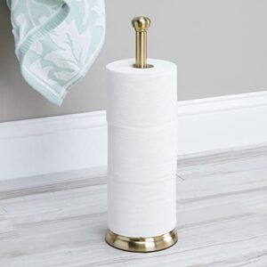 mDesign Metal Free-Standing Toilet Paper Holder with Stainless Steel Tube, Stand with Storage Roller Organizer for Bathroom Cabinet - Holds 3 Rolls Toilet Tissue - Hyde Collection - Soft Brass