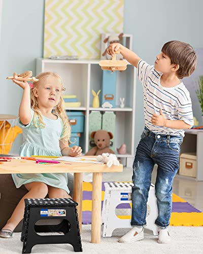 ACKO 11 inch Folding Step Stool Lightweight Plastic Step Stool - 2 Pack - Foldable Step Stool for Adults,Non Slip Folding Stools for Kitchen Bathroom Bedroom (Black, 2 Pack)