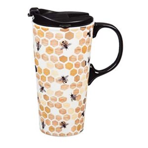 Happy to Bee Home Ceramic Travel Cup - 5 x 7 x 4 Inches