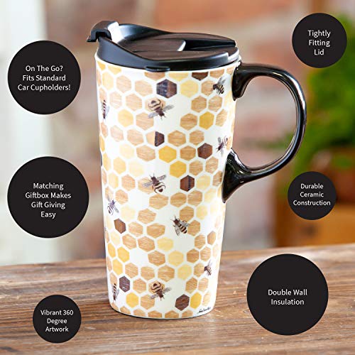 Happy to Bee Home Ceramic Travel Cup - 5 x 7 x 4 Inches