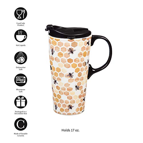 Happy to Bee Home Ceramic Travel Cup - 5 x 7 x 4 Inches