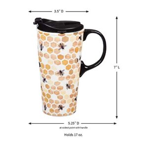 Happy to Bee Home Ceramic Travel Cup - 5 x 7 x 4 Inches