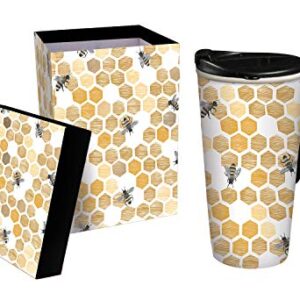 Happy to Bee Home Ceramic Travel Cup - 5 x 7 x 4 Inches