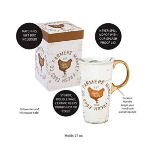 Cypress Home Farmhouse Chic Travel Mug - Farmers Market Ceramic Travel Cup - 5 x 7 x 4 Inches Insulated Coffee Tea Travel Cup