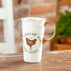 Cypress Home Farmhouse Chic Travel Mug - Farmers Market Ceramic Travel Cup - 5 x 7 x 4 Inches Insulated Coffee Tea Travel Cup