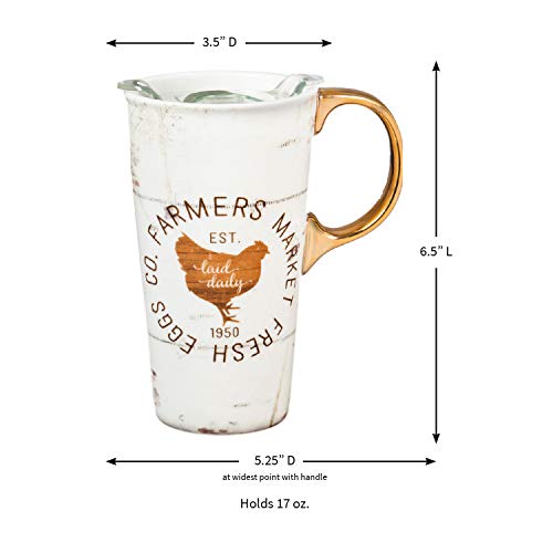 Cypress Home Farmhouse Chic Travel Mug - Farmers Market Ceramic Travel Cup - 5 x 7 x 4 Inches Insulated Coffee Tea Travel Cup