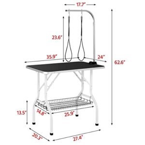 Yaheetech 36'' Dog Grooming Table, Pet Foldable Grooming Table w/Double Loops/Mesh Tray/ Adjustable Arm, Black