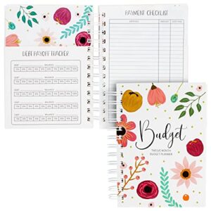 floral monthly budget planner, bill organizer with 24 pockets, debt payoff tracker, payment checklist (5 x 7 in)