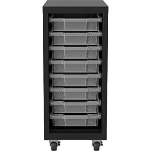 Lorell Pull-out Bins Mobile Storage Tower, Black/Clear