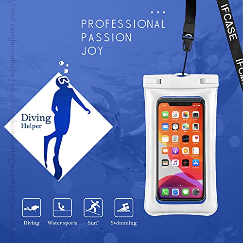 IFCASE Universal Waterproof Case, TPU Phone Dry Bag Pouch for iPhone 14 Pro Max, 13 12 11 XS XR SE, Samsung Galaxy S22 S21 S20 S10 Plus, S22 S21 Ultra, A13 A53 5G (White)