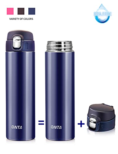 ONTA Insulated Vacuum Sports Water Bottle, 17OZ/500ML Keeps Cold 20H, Hot 12H Stainless Steel Water Bottle and Leakproof Thermos Coffee Travel Mug