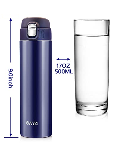 ONTA Insulated Vacuum Sports Water Bottle, 17OZ/500ML Keeps Cold 20H, Hot 12H Stainless Steel Water Bottle and Leakproof Thermos Coffee Travel Mug