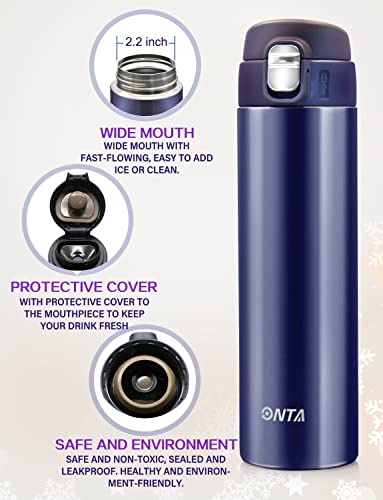 ONTA Insulated Vacuum Sports Water Bottle, 17OZ/500ML Keeps Cold 20H, Hot 12H Stainless Steel Water Bottle and Leakproof Thermos Coffee Travel Mug