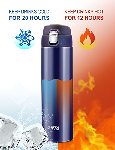 ONTA Insulated Vacuum Sports Water Bottle, 17OZ/500ML Keeps Cold 20H, Hot 12H Stainless Steel Water Bottle and Leakproof Thermos Coffee Travel Mug