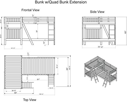 Alaterre Furniture Aurora Twin Wood Bed with Quad Extension, Dove Gray Bunk