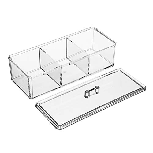 Tea Bag Holder Kitchen Pantry Cabinet Countertop Organizer Storage Bin Box with Cover for Coffee, Tea, Sugar Packets, Sweeteners, Creamers, Drink Pods, Packets(Acrylic/3 Grids)