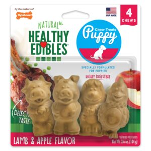 nylabone healthy edibles puppy natural long lasting dog chew treats lamb & apple small/regular (4 count)