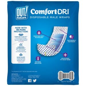 OUT! Pet Care Disposable Male Dog Wraps - Absorbent Male Wraps with Leak Proof Fit - XS/Small (Waist 13-18in) - 32 Count