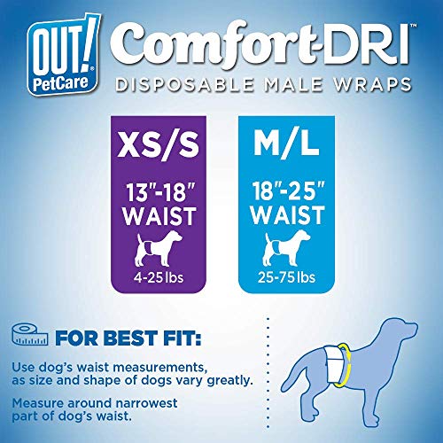 OUT! Pet Care Disposable Male Dog Wraps - Absorbent Male Wraps with Leak Proof Fit - XS/Small (Waist 13-18in) - 32 Count