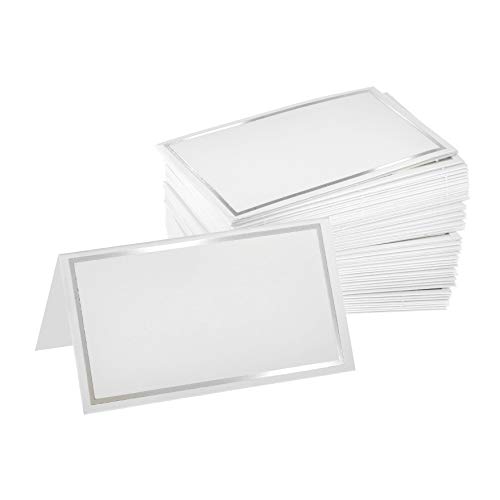 Alpine Industries Tent Place Cards 2” x 3.5”, Place Cards for Weddings, Events, & Special Occasions High-Grade Elegant Design - (White - Silver Border)