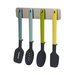 joseph joseph doorstore elevate silicone kitchen utensil set with hanging rack 3m adhesive wall and cabinet door mount, 4-piece, opal